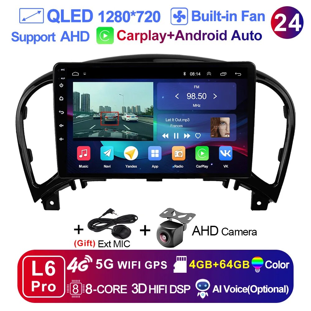 LEHX Pro 5G HIFI QLED Автомобильный Android 14-радио Мультимедийный видеоплеер для L6 Pro(4-64GB)CAM