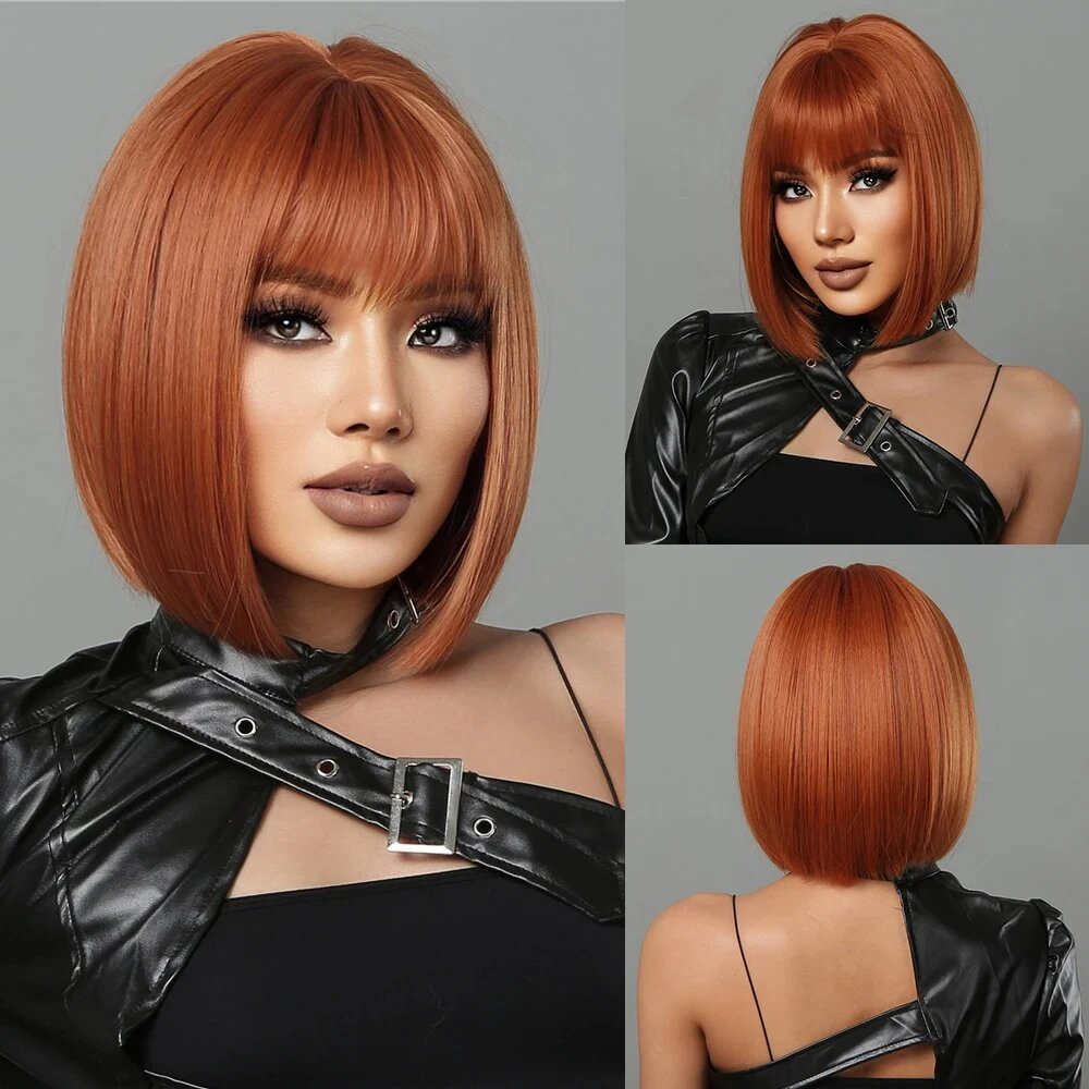 Синтетический парик-каре винного цвета 1204-752-orange
