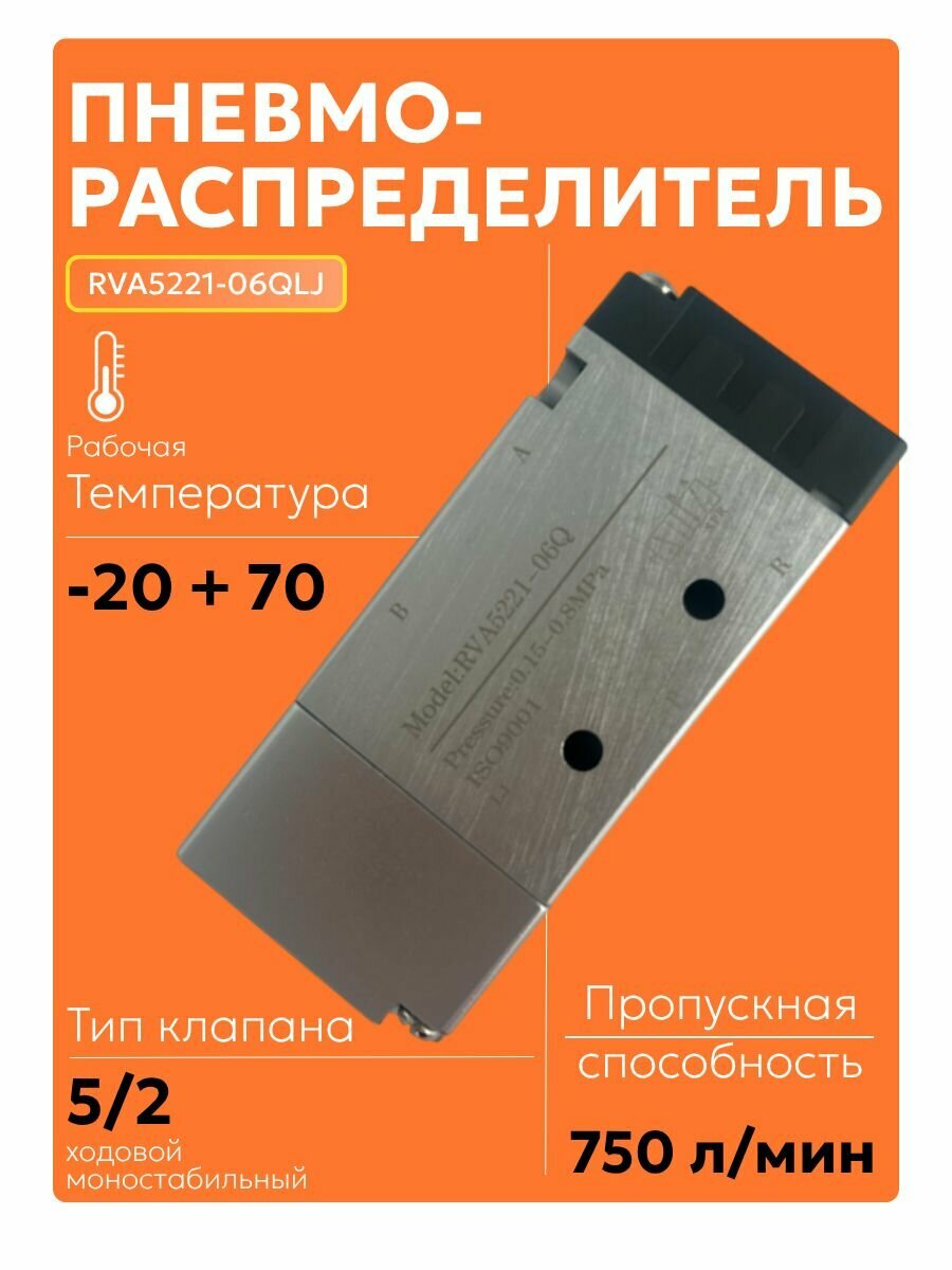 Пневмораспределитель 5/2 ходовой, G1/8, пневмоуправление, моностабильный RVA5221-06QLJ