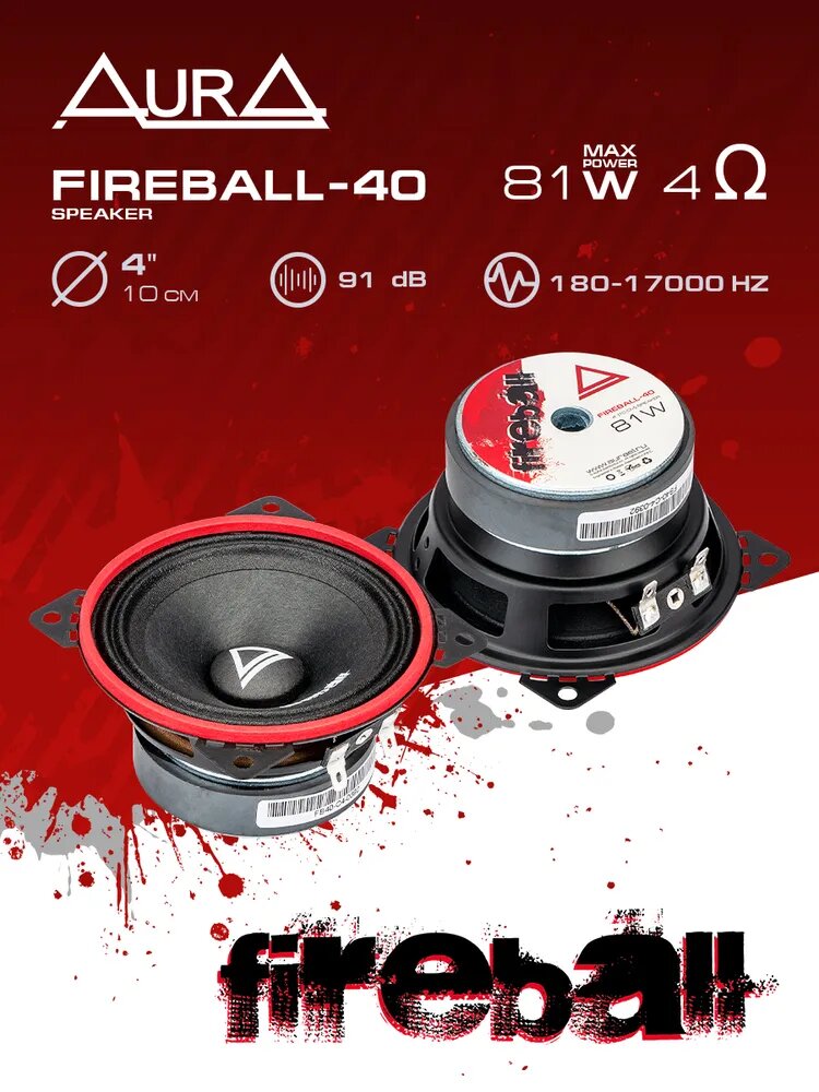 Колонки в машину AurA FIREBALL-40 / эстрадные динамики 10 см. (4 дюйма) / 2шт.