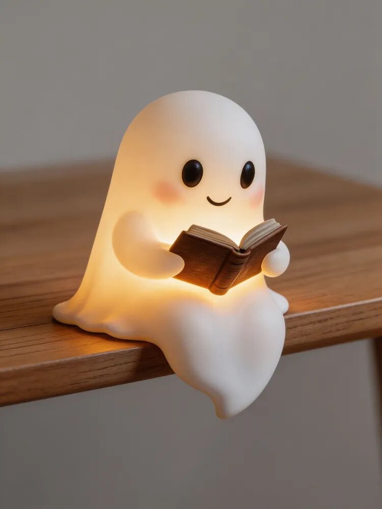 Беспроводной светильник-призрак с книгой, ночник LED 21 см, теплый свет, декор для полки, подарок на Хэллоуин