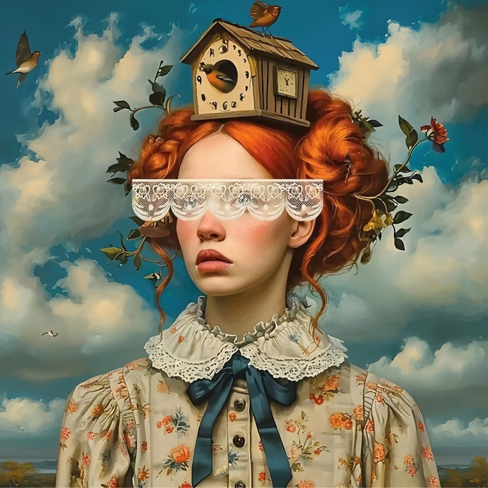 Портрет девушки с птичьим домиком, 20x20см, Цвет: 12