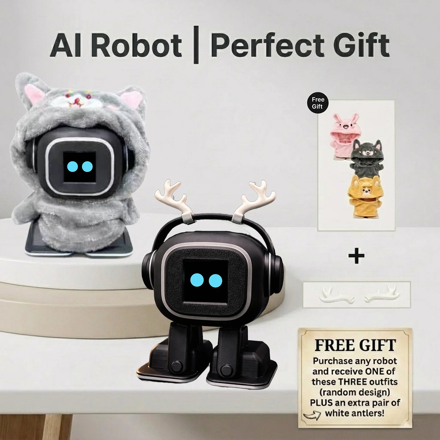 Робот EMO AI | Умная игрушка-чатбот, эмоциональное взаимодействие, пение и Portuguese, Шампанское — фото 1