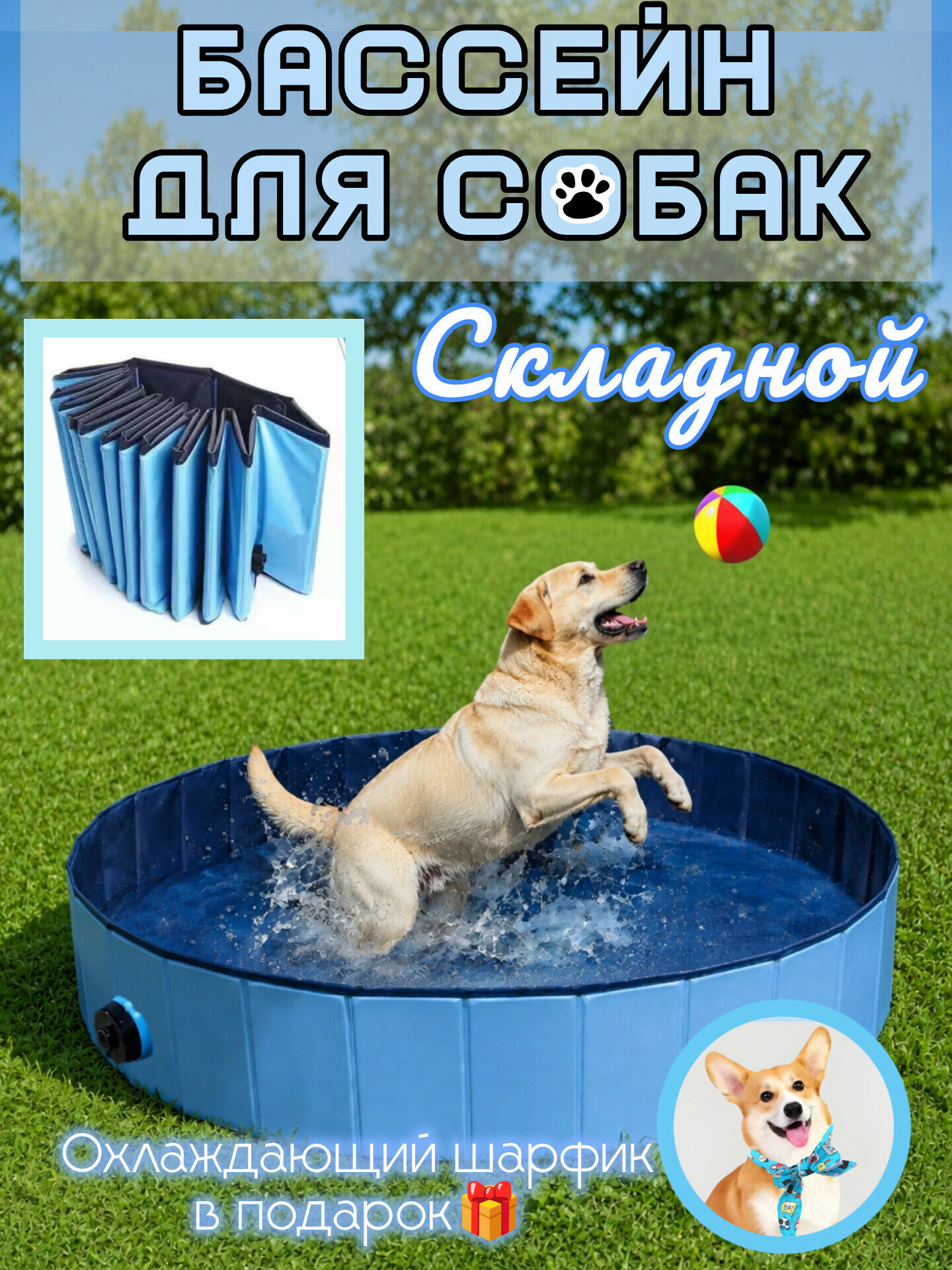 Бассейн для собак каркасный, голубой