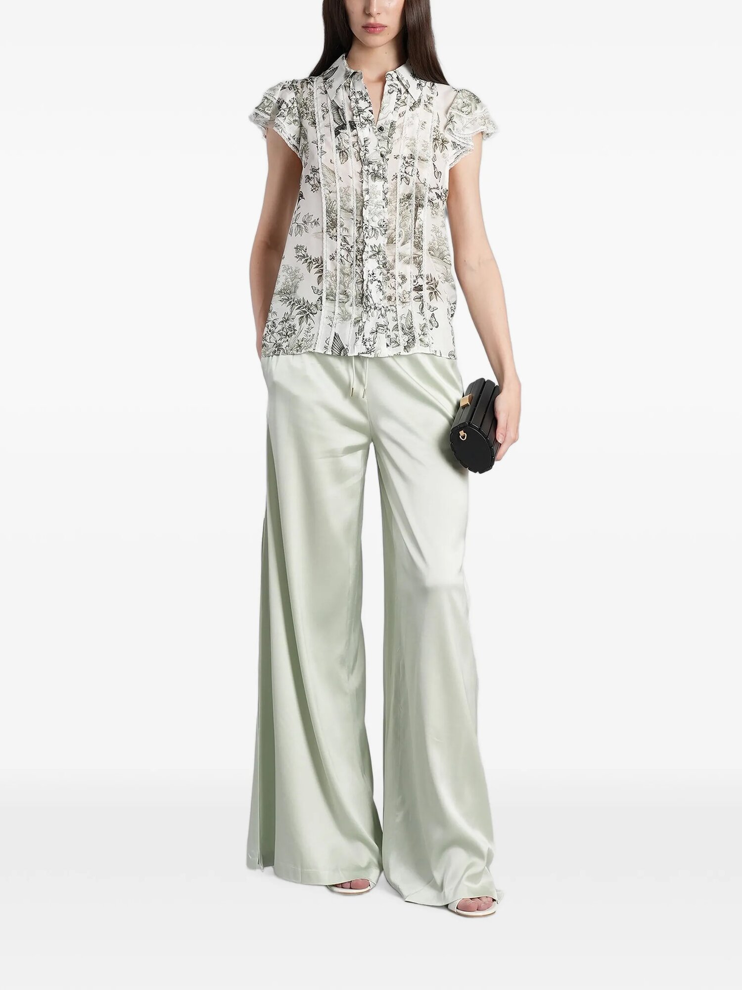 Блуза Alice+Olivia Floral-print ruffled blouse, размер 40, бежевый/белый — фото 1