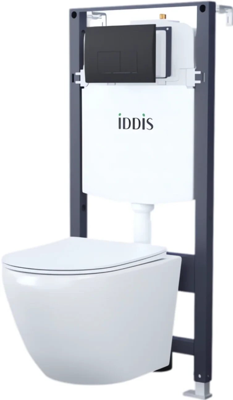 Комплект IDDIS BASBQ02i73 Унитаз подвесной, с микролифтом + Система инсталляции + Кнопка смыва матовая черная