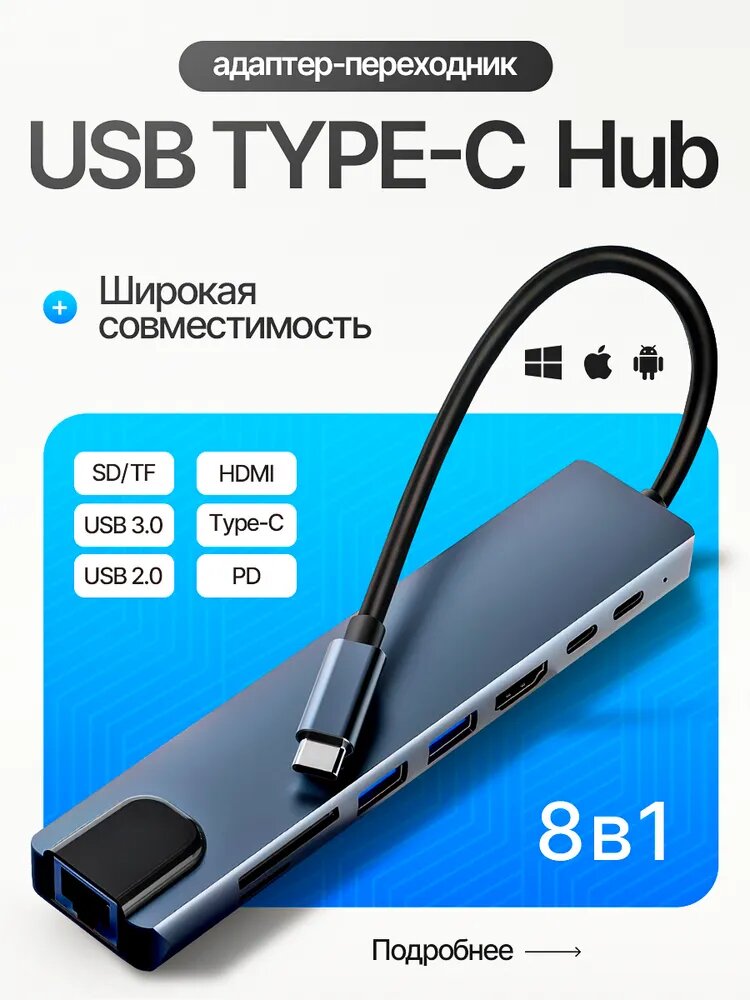 USB разветвитель 10 в 1 USB HUB Type C док станция Usb 3.0 хаб 3 0 переходник концентратор адаптер thunderbolt 4k Hdmi RJ45 TF SD картридер для ноутбука для макбука USB-2.0 Type-c
