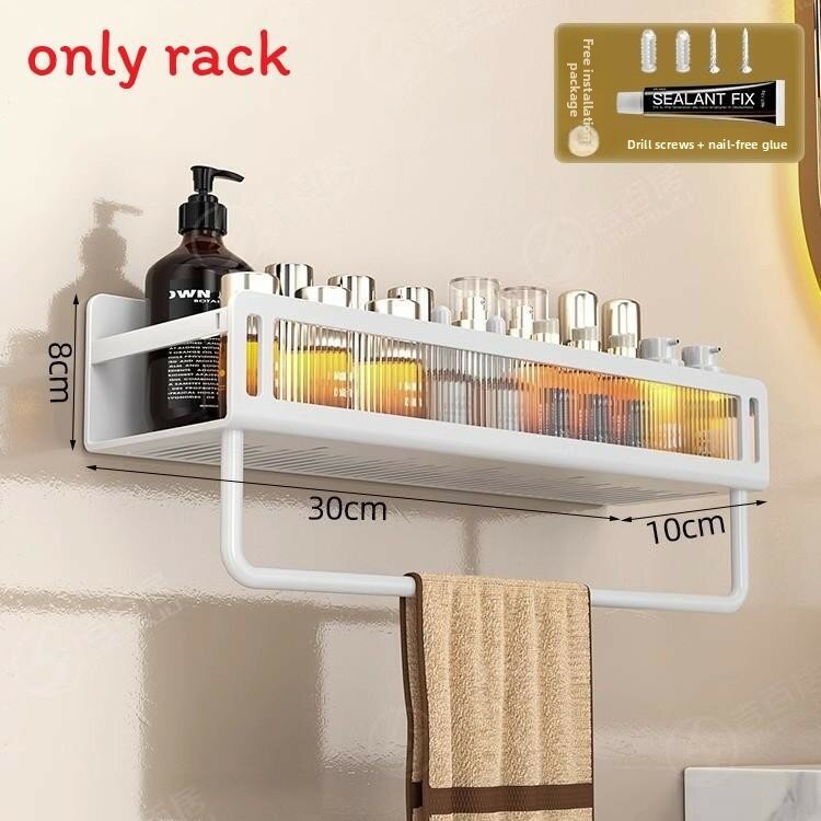 Space aluminum wall mount bathroom storage shelf with single layer for shower and toilet area white with rod 30cm