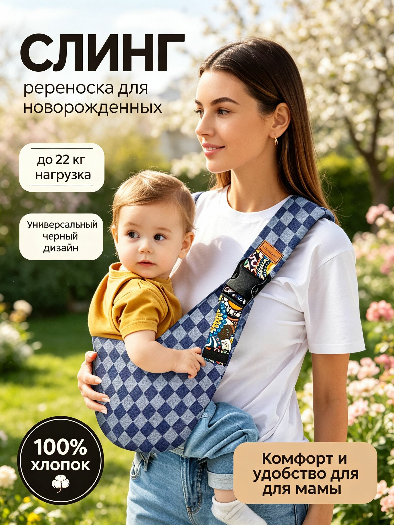 Рюкзак-типа "слинг" для новорожденных для прогулок и путешествий с малышом в поликлинику, магазин