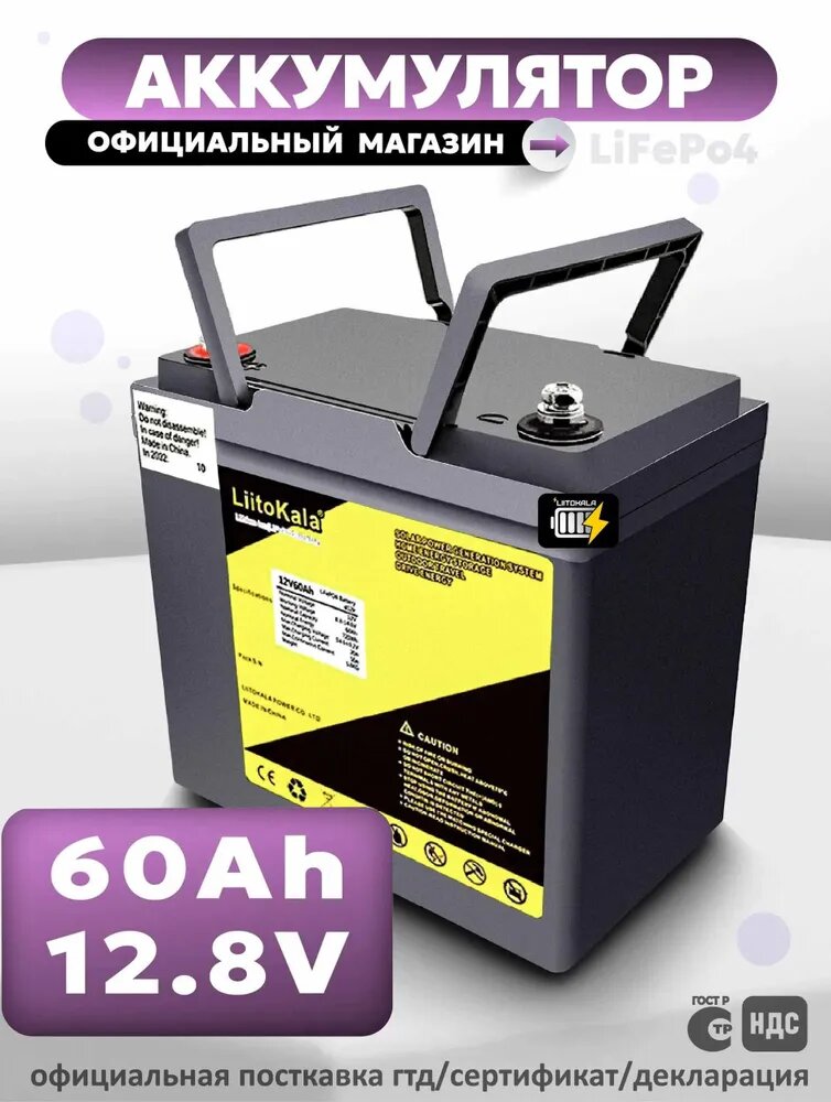 Аккумуляторная батарея LiitoKala LiFePO4 12V 60Ah со встроенной защитой BMS