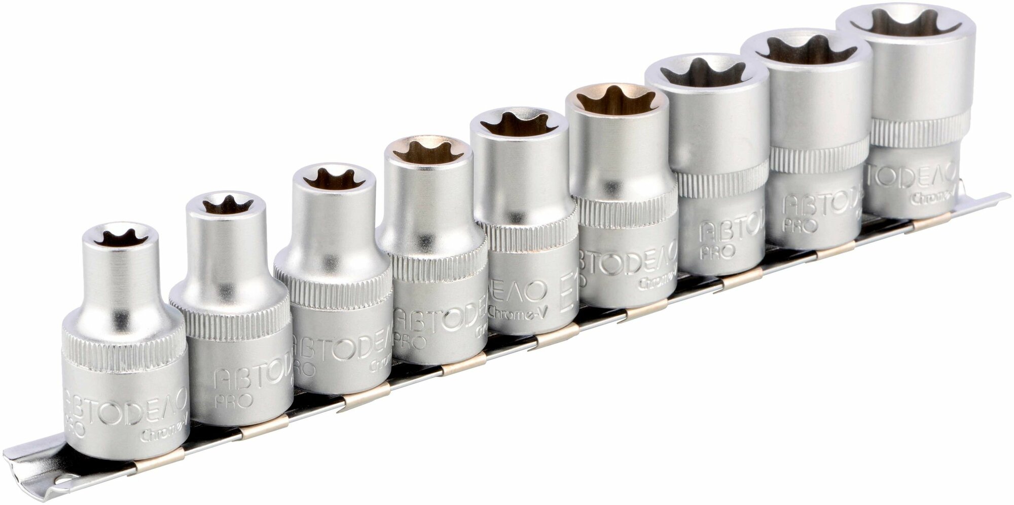 Профессиональный набор головок TORX E10-E24 (DR1/2"; 9пр, планка) АвтоDело 39869