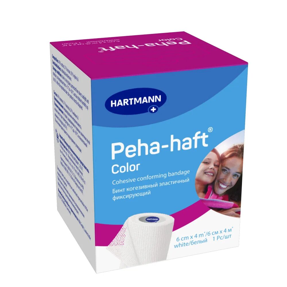 Бинт когезивный эластичный фиксирующий Peha-haft Color white/ белый 6 см х 4 м