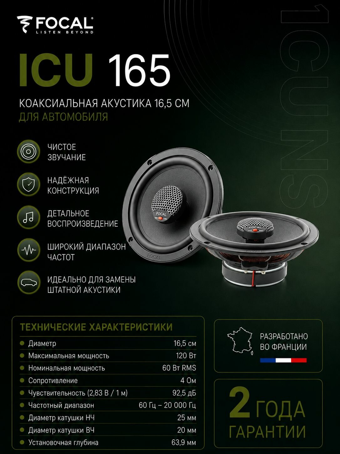 Автоакустика FOCAL Integration ICU165, 16.5 см, коаксиальная, 2 полосы