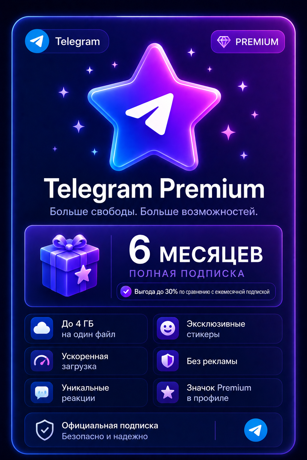 Telegram Premium 6 мес.