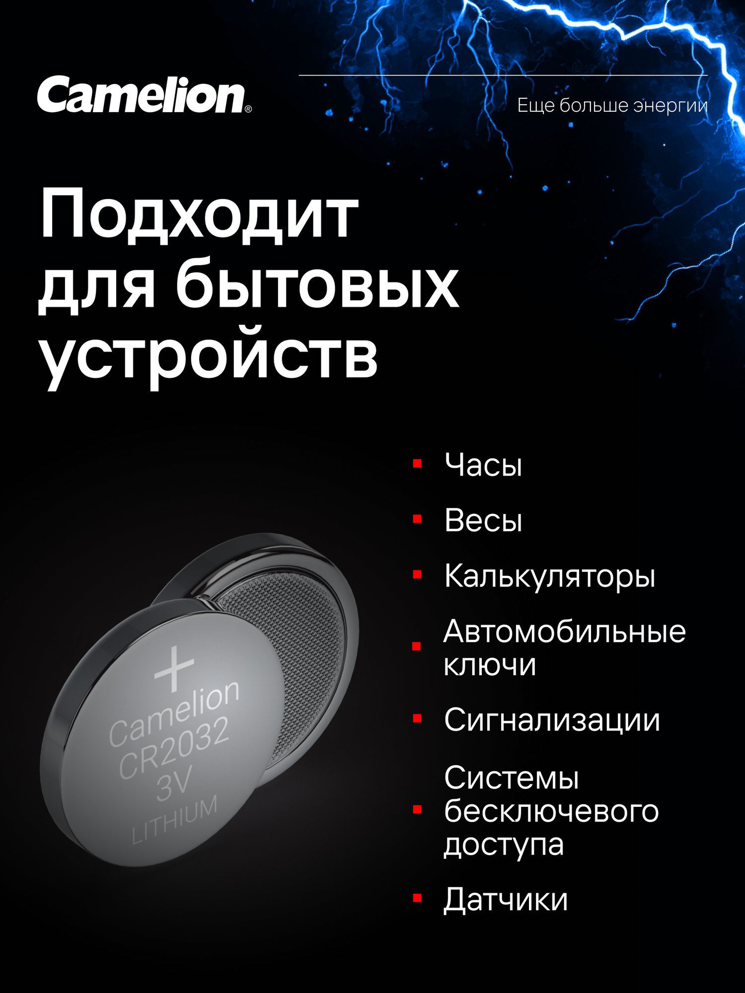 Батарейки литиевые Camelion CR2032 Lithium, дисковые, 4 шт, в блистере