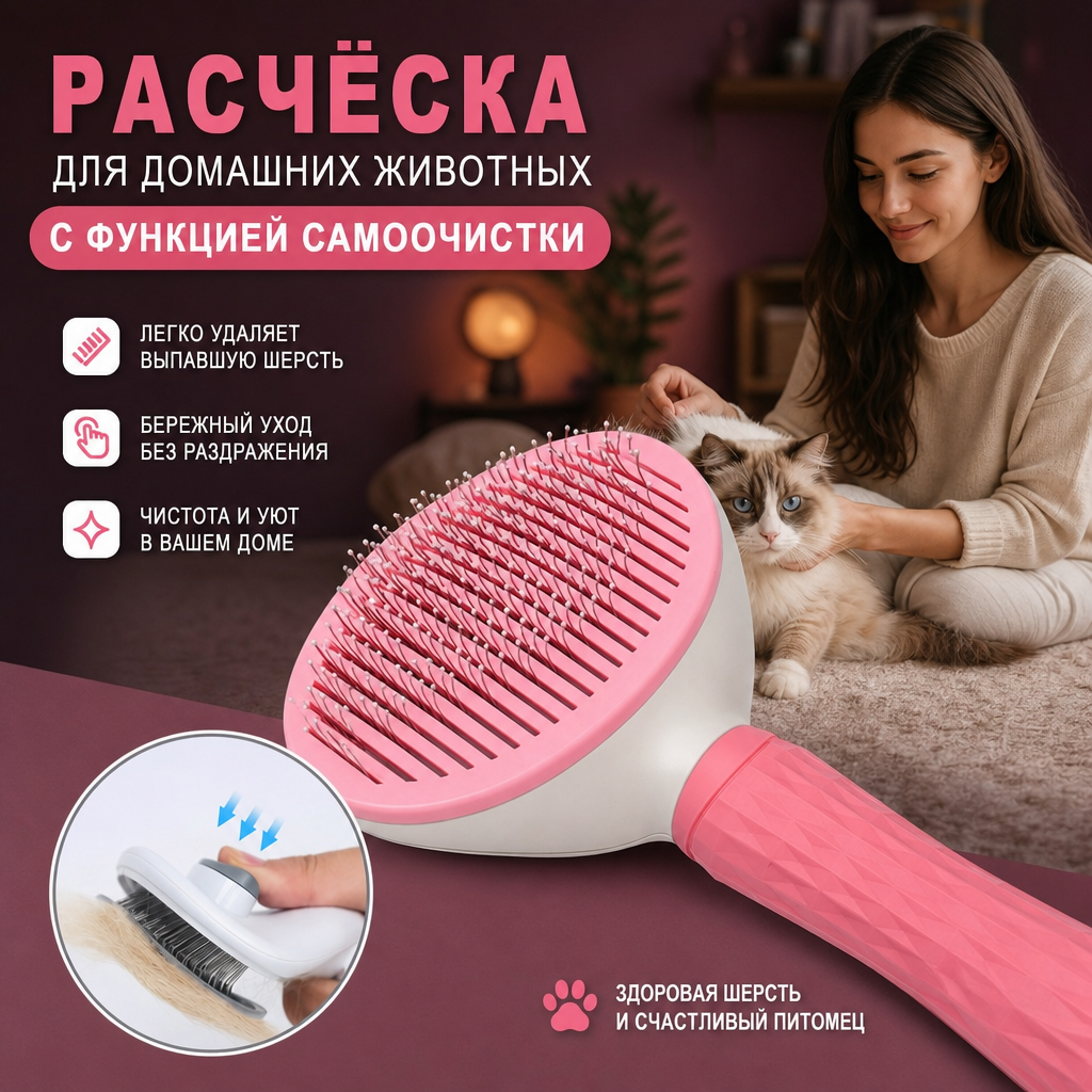 Фурминатор для вычесывания подшерстка собак, розовый, профессиональный уход, удаление подшерстка