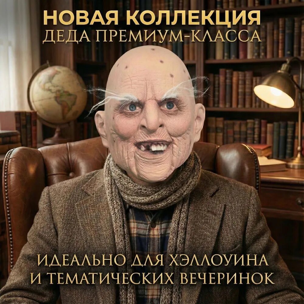 Маска латексная реалистичная "Старый Дед". Карнавальная маска премиум-класса для Хэллоуина, косплея и тематических вечеринок