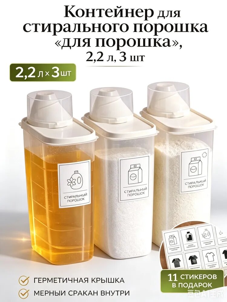 Контейнер для стирального порошка, 2.1 л, 3 шт