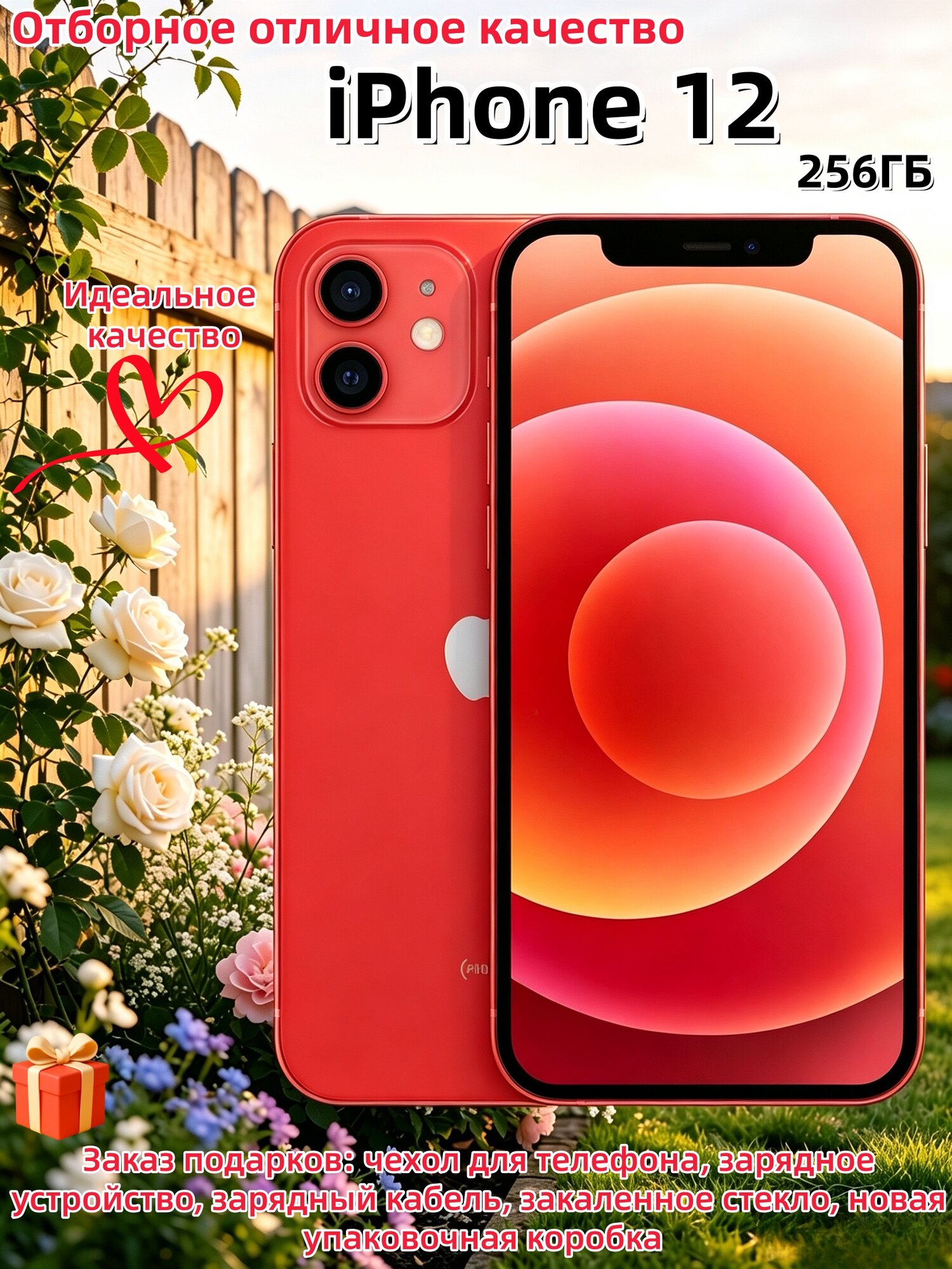 Apple iPhone 12, 256 ГБ, красный, 6,1-дюймовый OLED-дисплей, поддержка Nano-SIM + eSIM