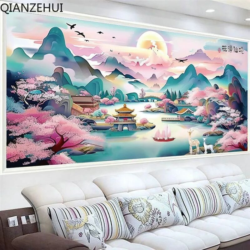 Набор для вышивки крестом QIANZEHUI Paradise Wonderland холст 9CT 180x72cm, silk -44 color