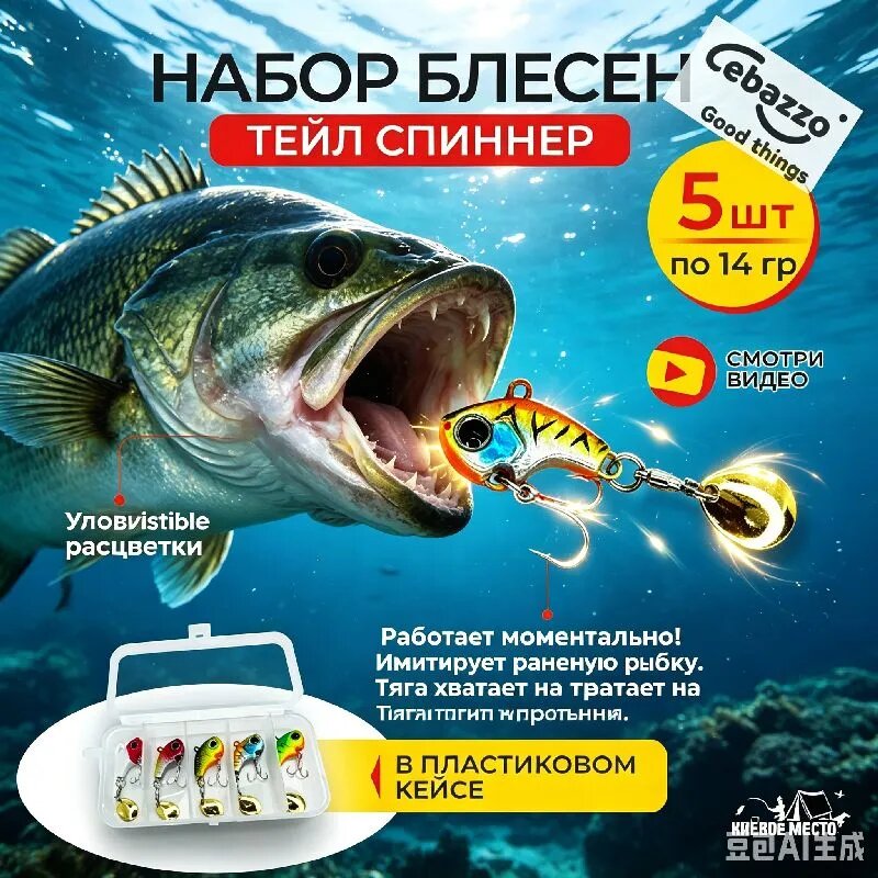 Набор блесен Тейл спиннер 5 шт в коробке для хранения приманок