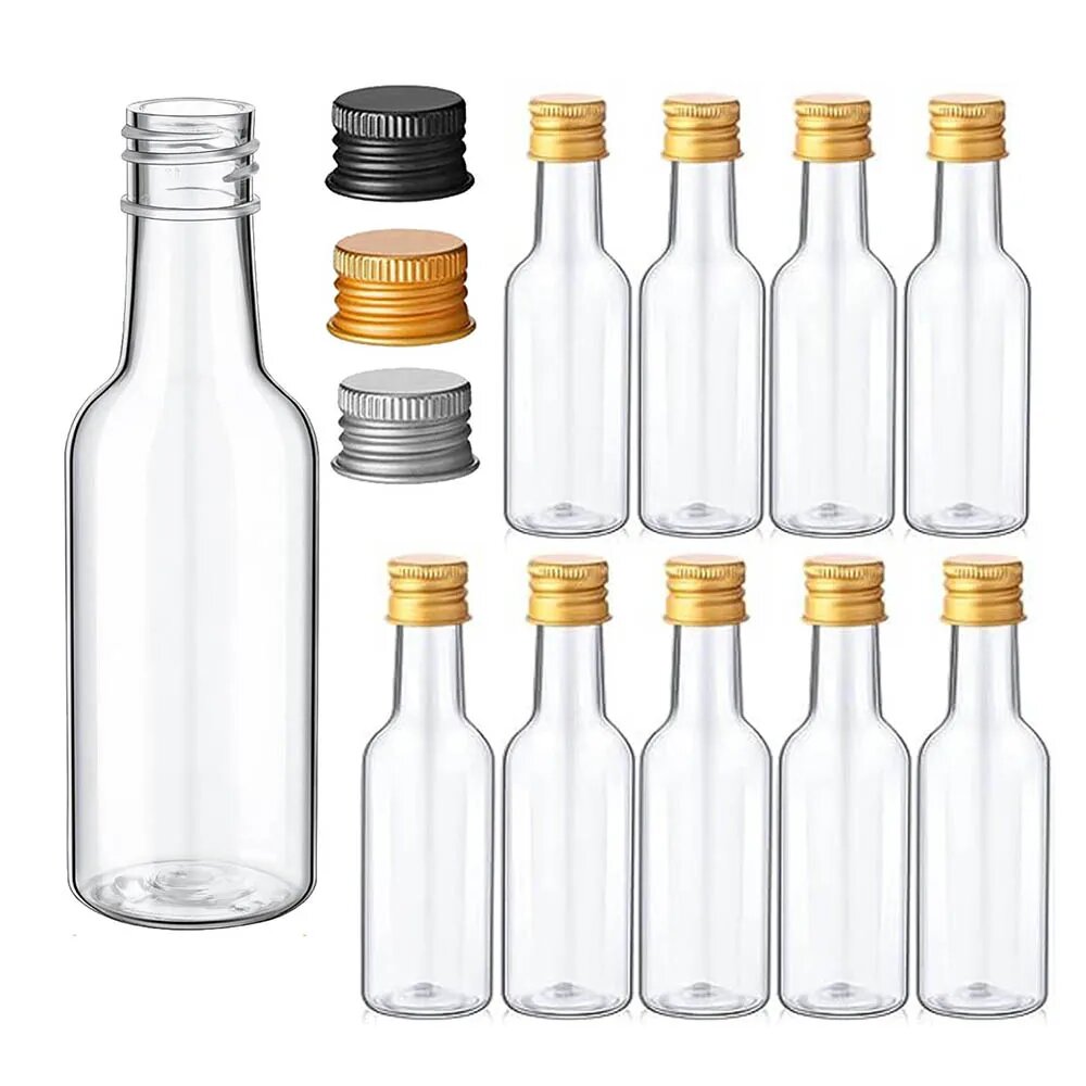Мини-бутылочки для алкоголя EliteHMX 50 мл, пластик, 10 шт. with Silver lids