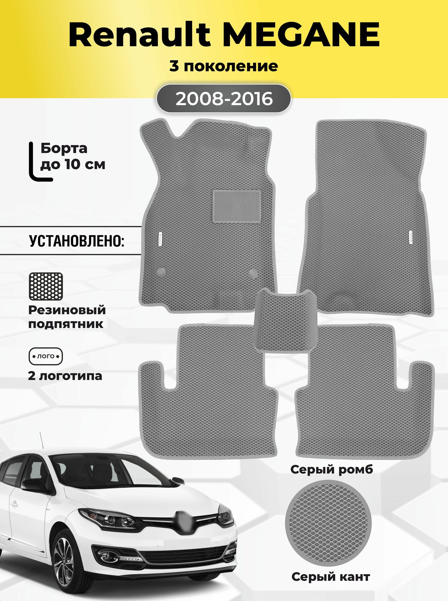 Автомобильные эва коврики Renault Megane 3 пок, ева коврики с бортами, eva в машину