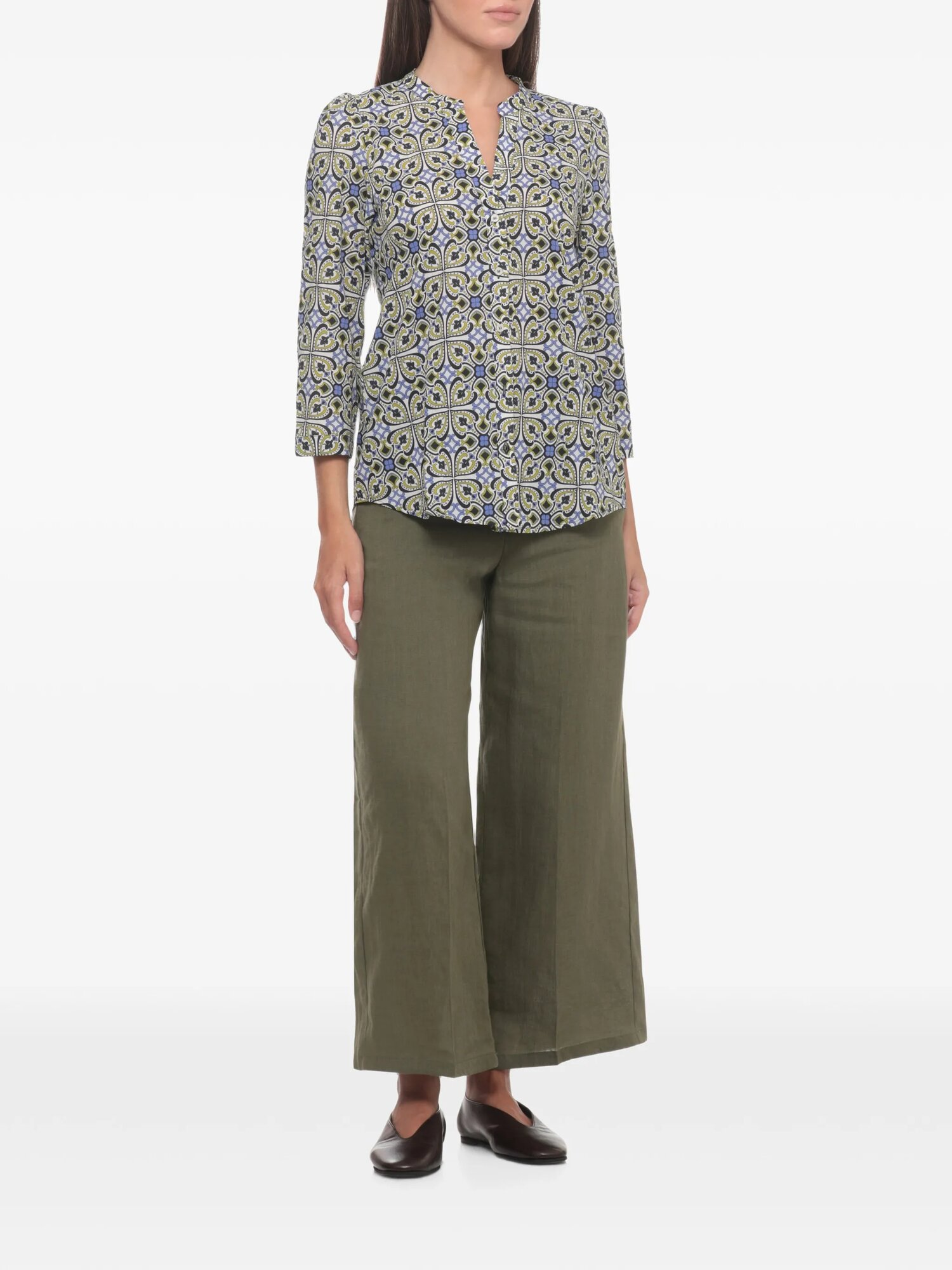 Рубашка eMMe V-neck printed shirt, размер 40, Синий принт — фото 1