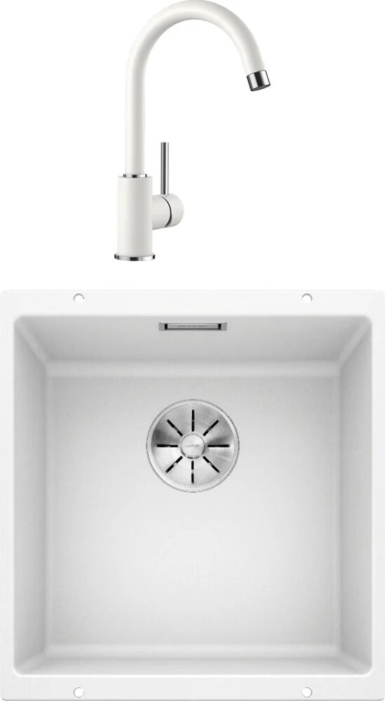Комплект Мойка Blanco Subline 400-U 43x46, белая, искусственный гранит / Смеситель Mida Silgranit 524204 белый