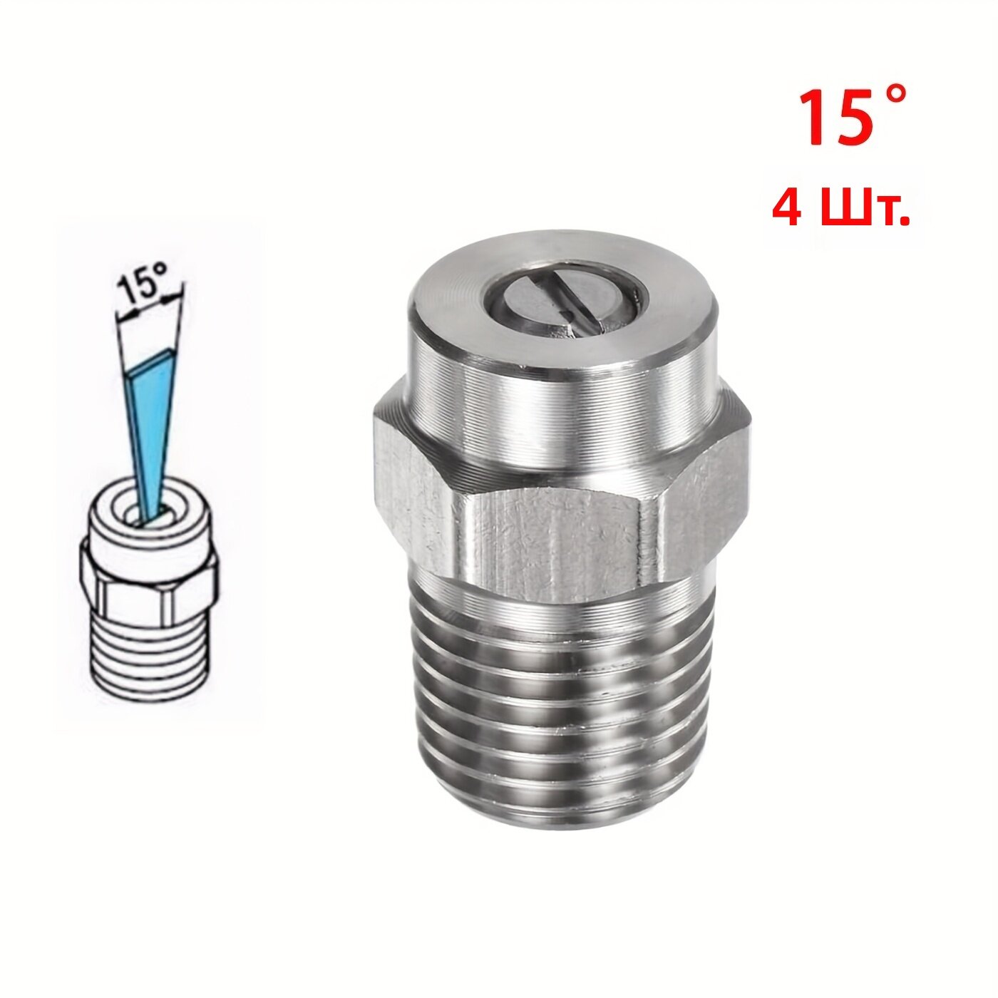 Насадки для очистителя поверхности 4 шт, резьба 1/4", форсунки для мойки высокого давления, 1.2 мм, 15°