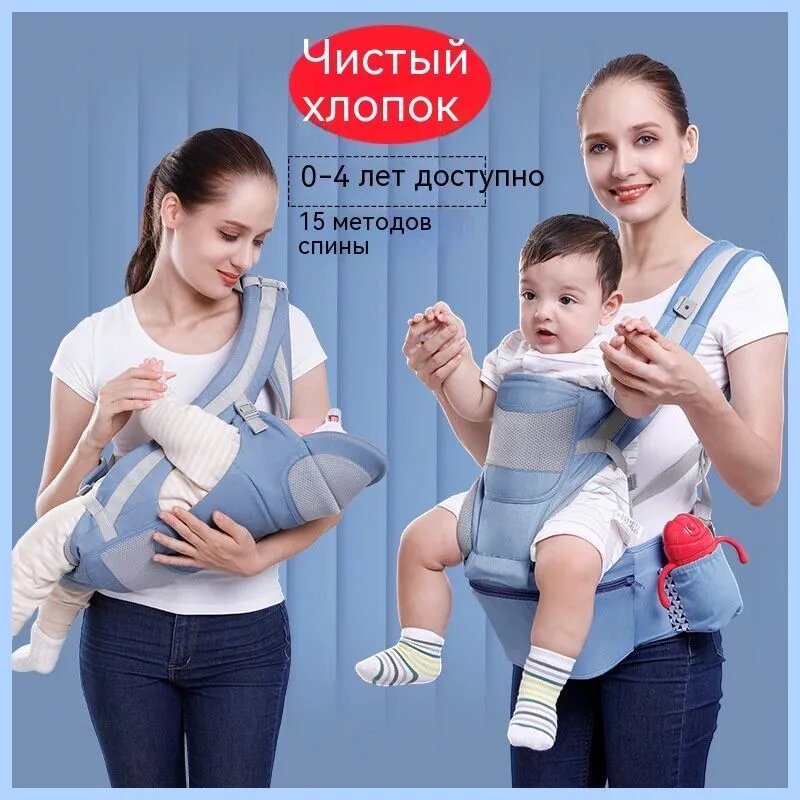Переноска для детей ЭргоРюкзак-кенгуру синий, до 20 кг, всесезонный, с карманами — фото 1