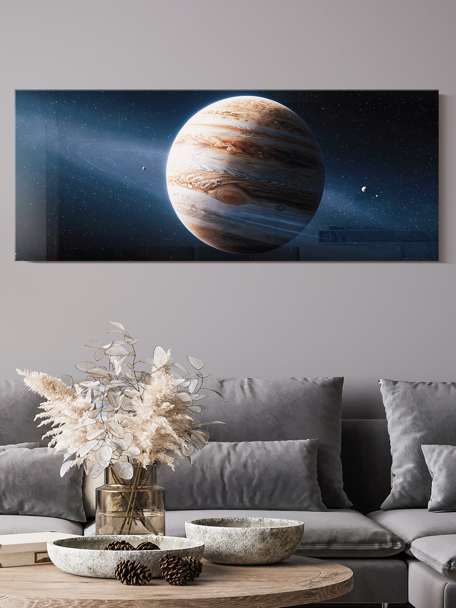 Большая картина Postermarket "Юпитер, космос" на стекле, 40х100 см