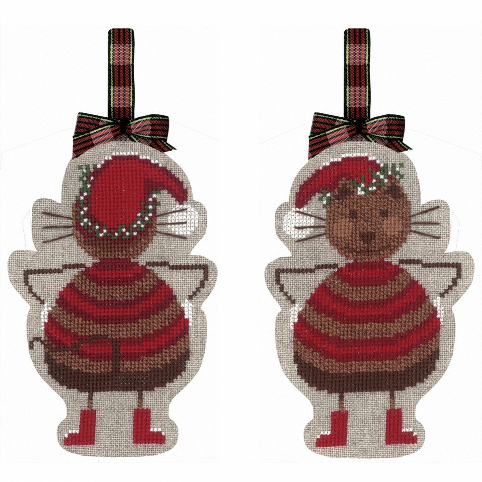Набор для вышивания Le Bonheur des Dames #2737 Елочная игрушка "Chat Noel" (Рождественский Кот), Счетный крест, 8 х 13 см