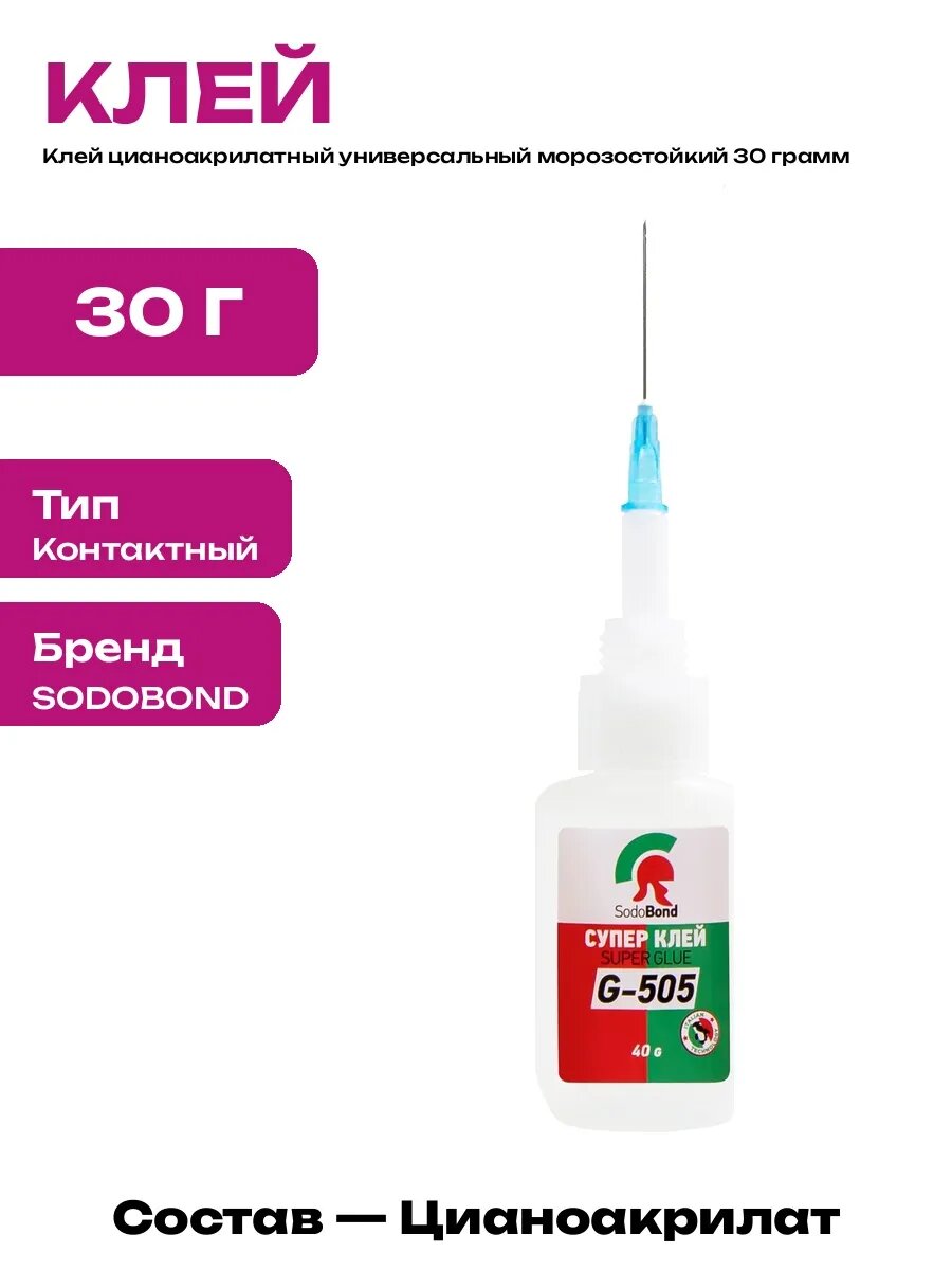 Цианоакрилатный клей для ремонта стекла и пластика 30 мл