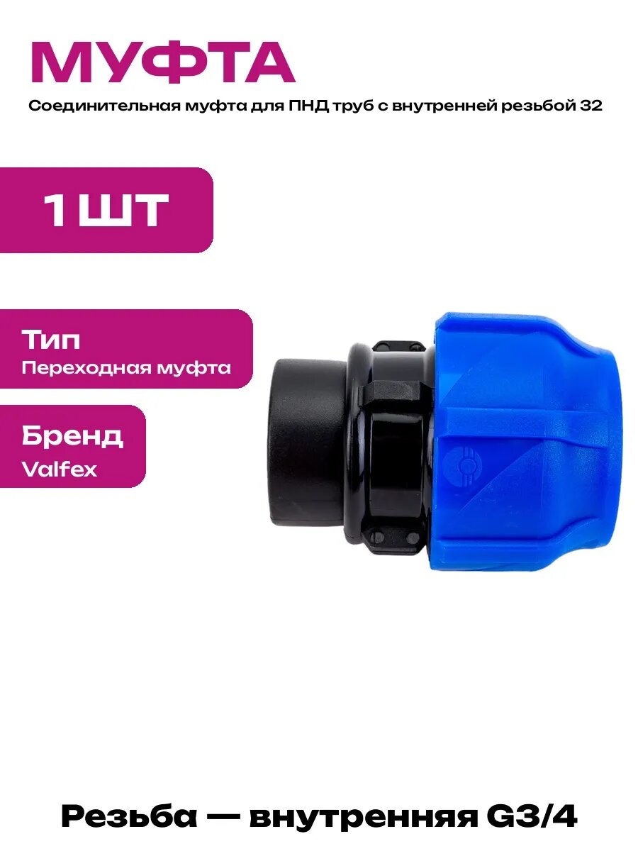 Муфта внутренняя резьба ПНД 32 мм компрессионный фитинг