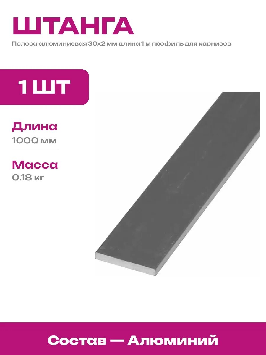 Профиль алюминиевый полоса 30х2 мм 1 м для защиты углов стен