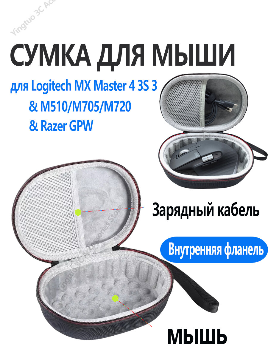 Жесткий EVA кейс для мыши для Logitech MX Master 4/3S/3/G502 Hero , ударопрочный защитный, серый для Logitech для MX Master ударопрочный кейс