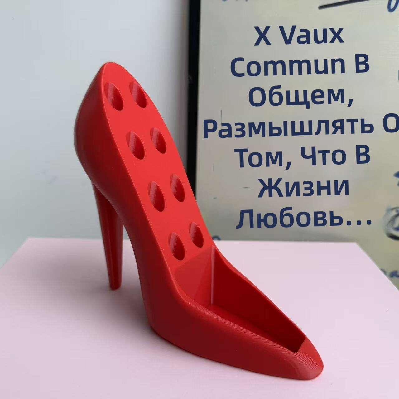 Декоративный стеллаж для хранения косметики в форме высокого каблука, пластик, красный, с 8 отверстиями для кистей и отделением для хранения