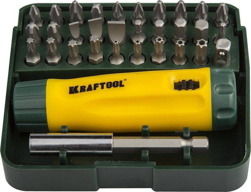 Отвертка Kraftool 26142-H32 Kompakt-32, 32 предм, с насадками, реверсивная