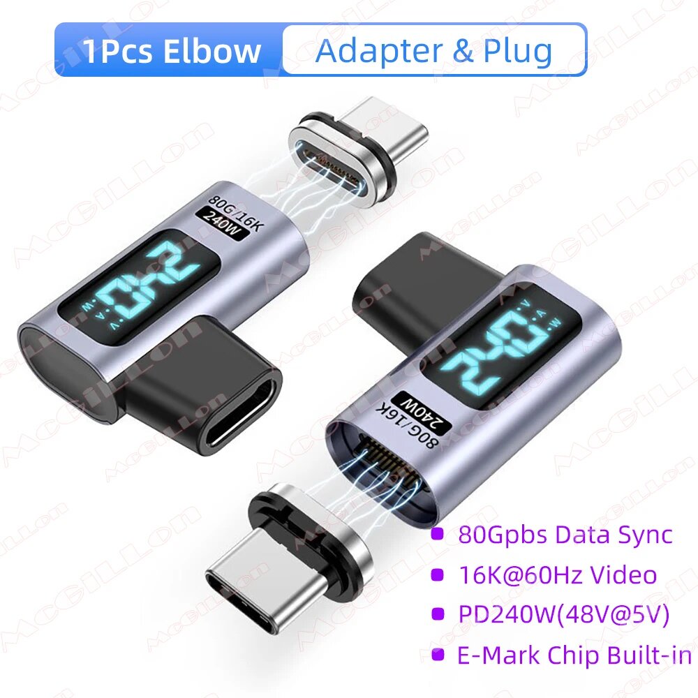 Магнитный адаптер USB-C Elbow, PD 240W, 80 Гбит/с, 16@60Гц