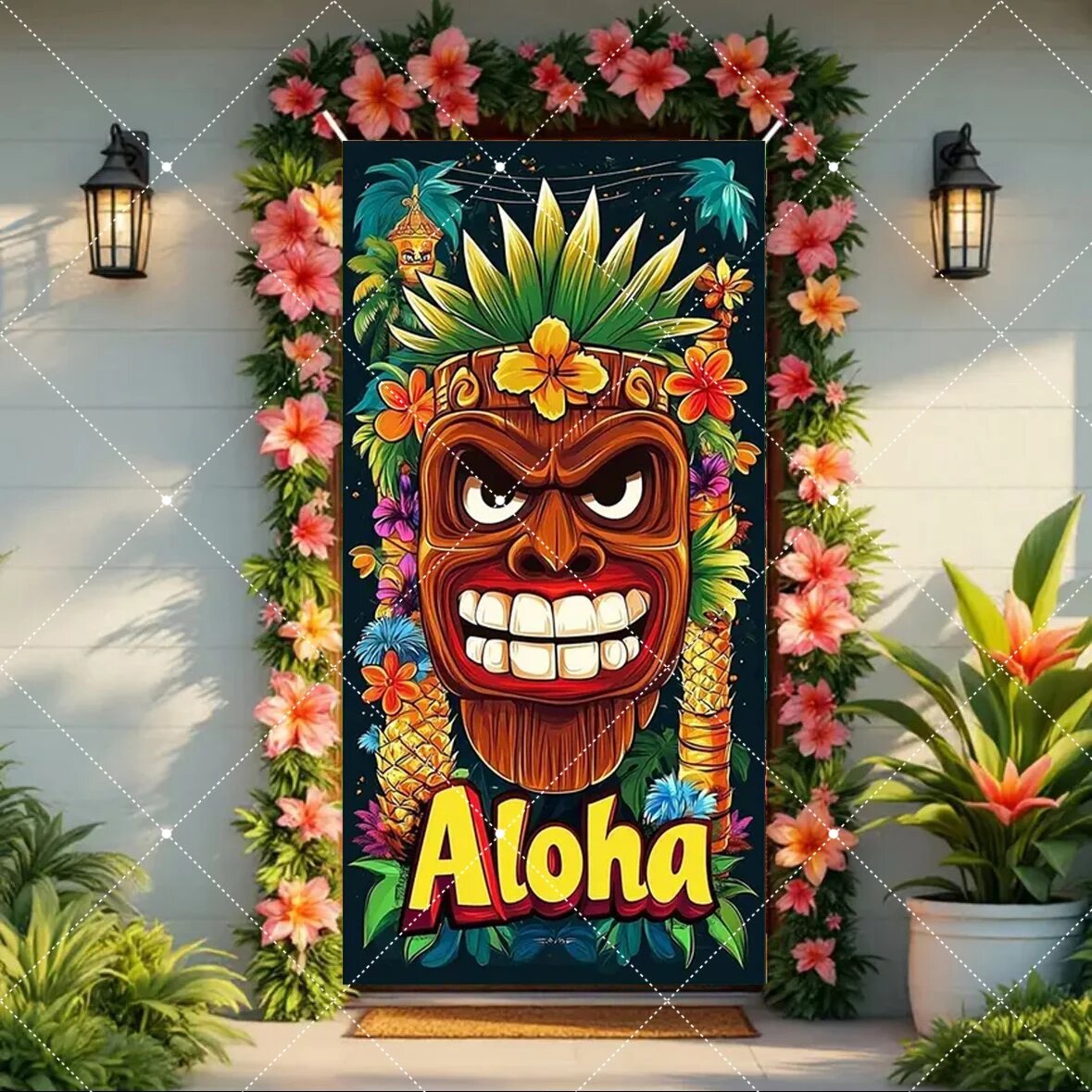 Гавайский декоративный баннер «Алоха» для дверей Черный, 180x90cm, JX207-11