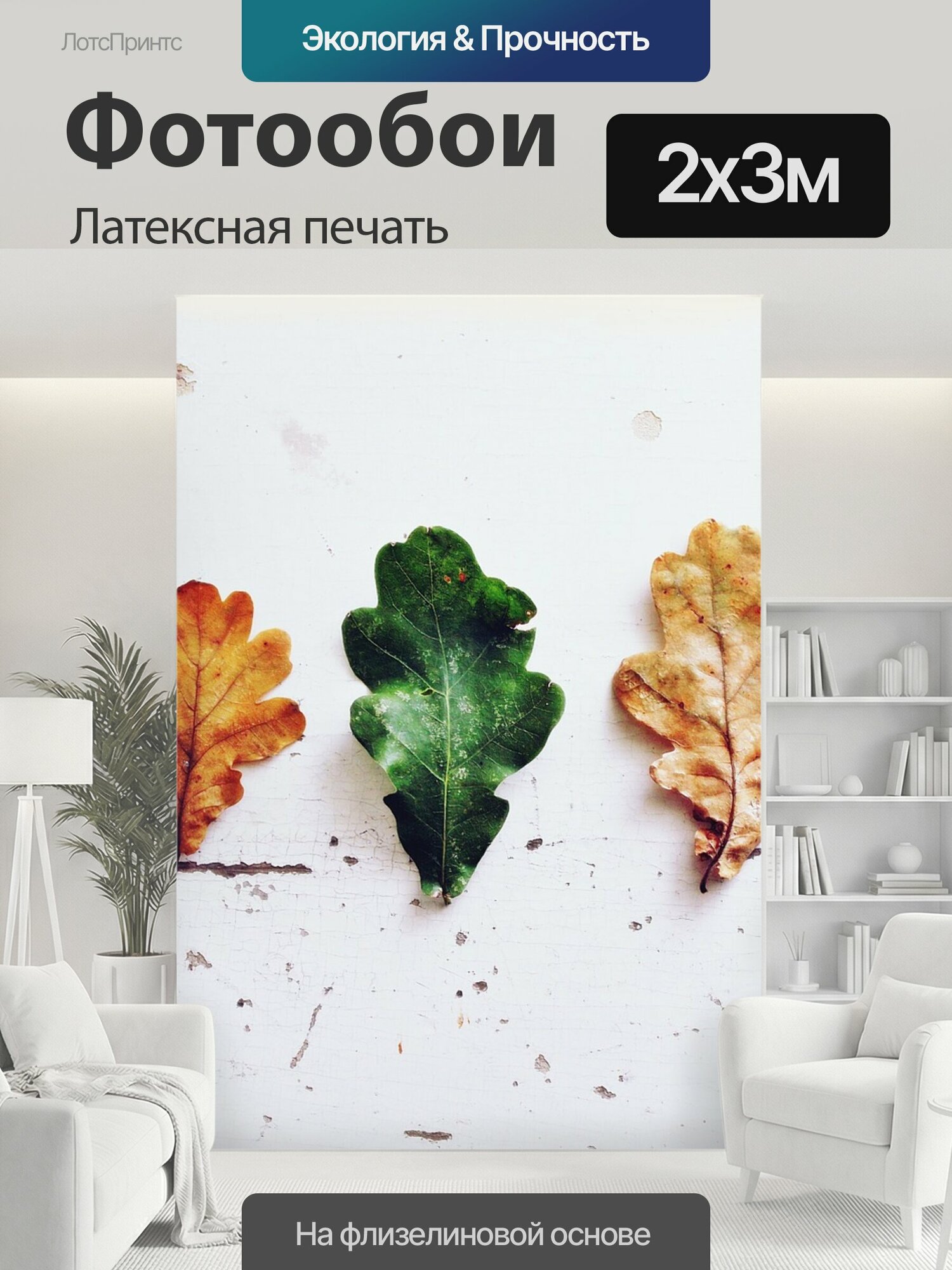 Фотообои моющиеся ударопрочные "Листья, дуб, дубовые листья" 200x300 см. латексная печать