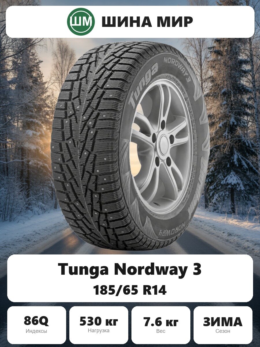 Автомобильная шина Tunga Nordway 3 185/65 R14 86Q Зимняя Шипованная