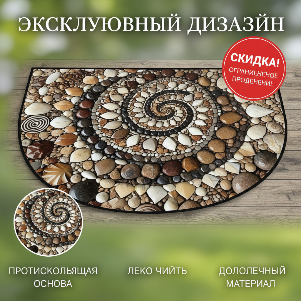 Полукруглый коврик перед дверью 50x80 см полиэстер имитация камня ПВХ нескользящий