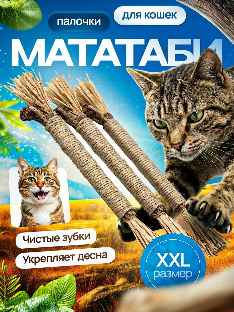 Палочки мататаби для кошек XXL, игрушка для кошек, жевательные палочки из дерева мататаби, комплект 3 шт