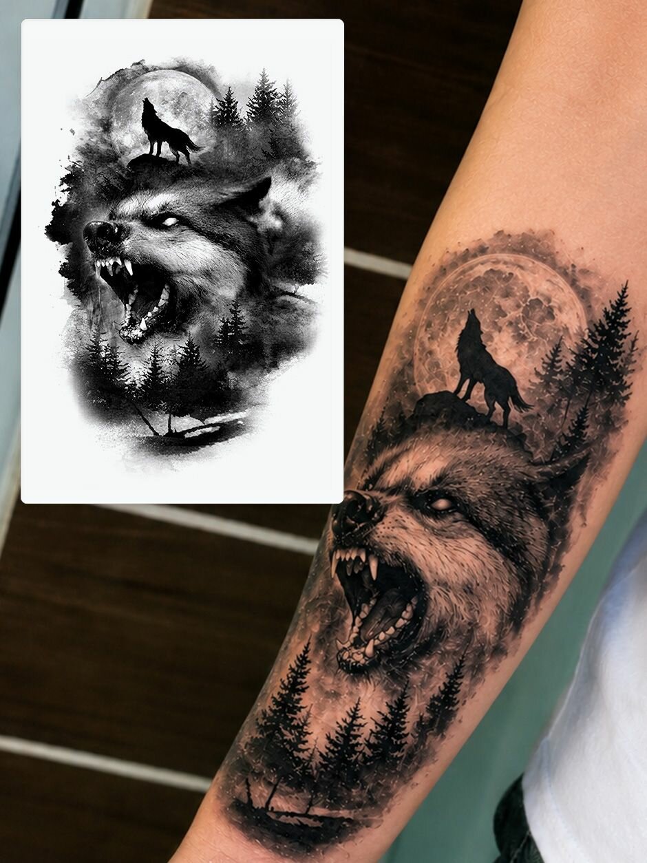 Tattoo'шки Временная тату "Дикий волк" 12*19см временная татуировка наклейка на тело волк размер 12x19 см