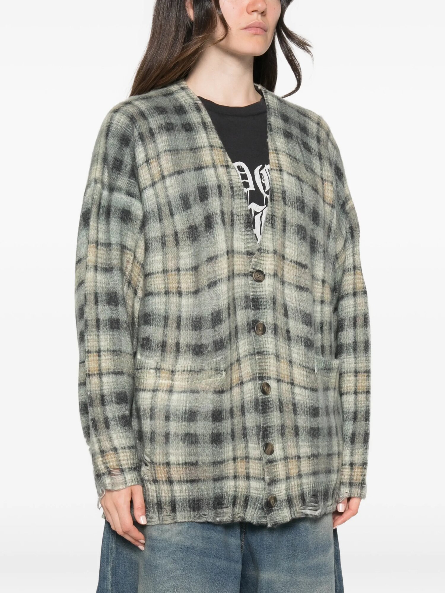 Кардиган R13 Checked distressed cardigan, размер 2 — фото 1