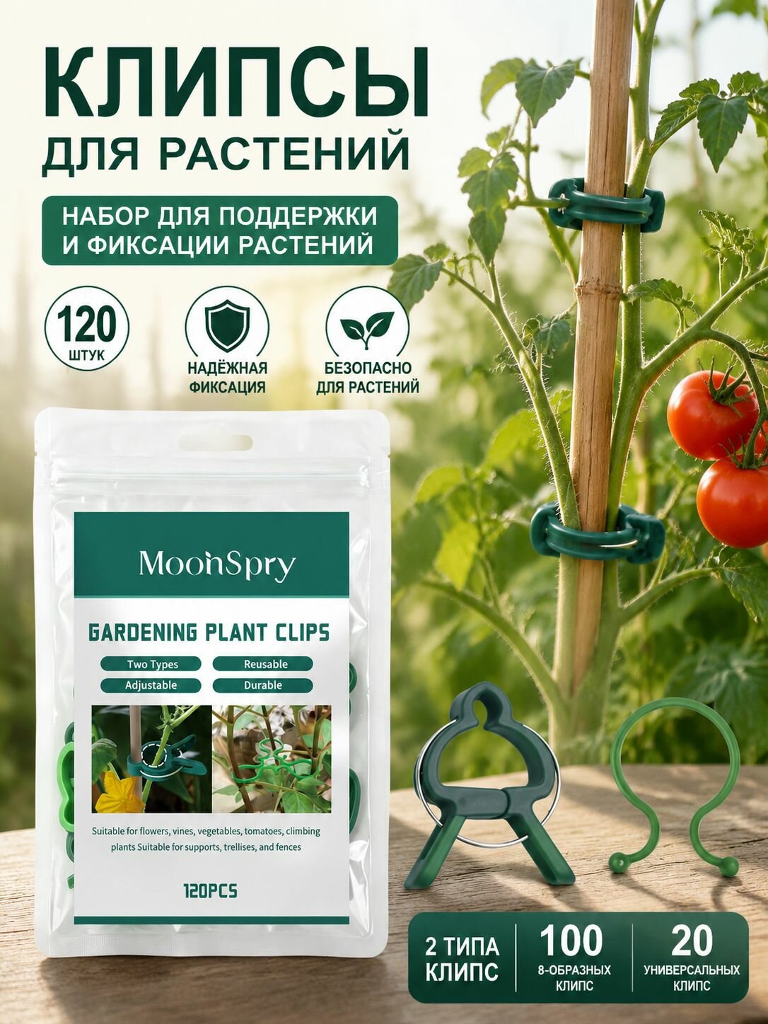 Клипсы для растений и опор, садовые держатели для подвязки стеблей, фиксаторы для цветов, овощей и вьющихся растений