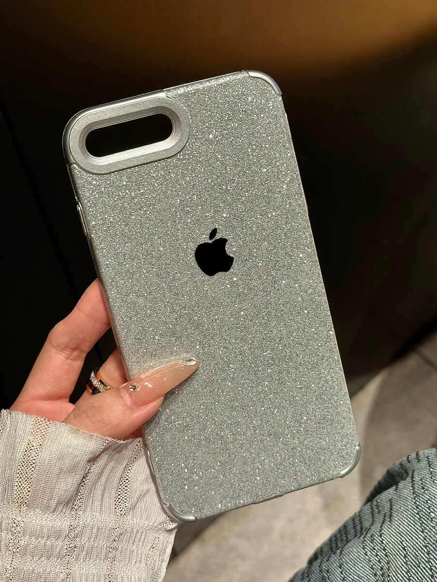 Чехол на iPhone 7 Plus/8 Plus с принтом, защита камеры, серебристый цвет — фото 1