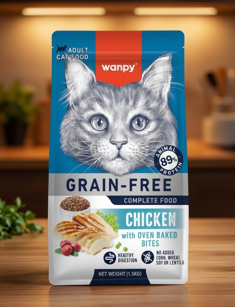 Сухой корм Wanpy Cat беззерновой с курицей для взрослых кошек, 1,5 кг